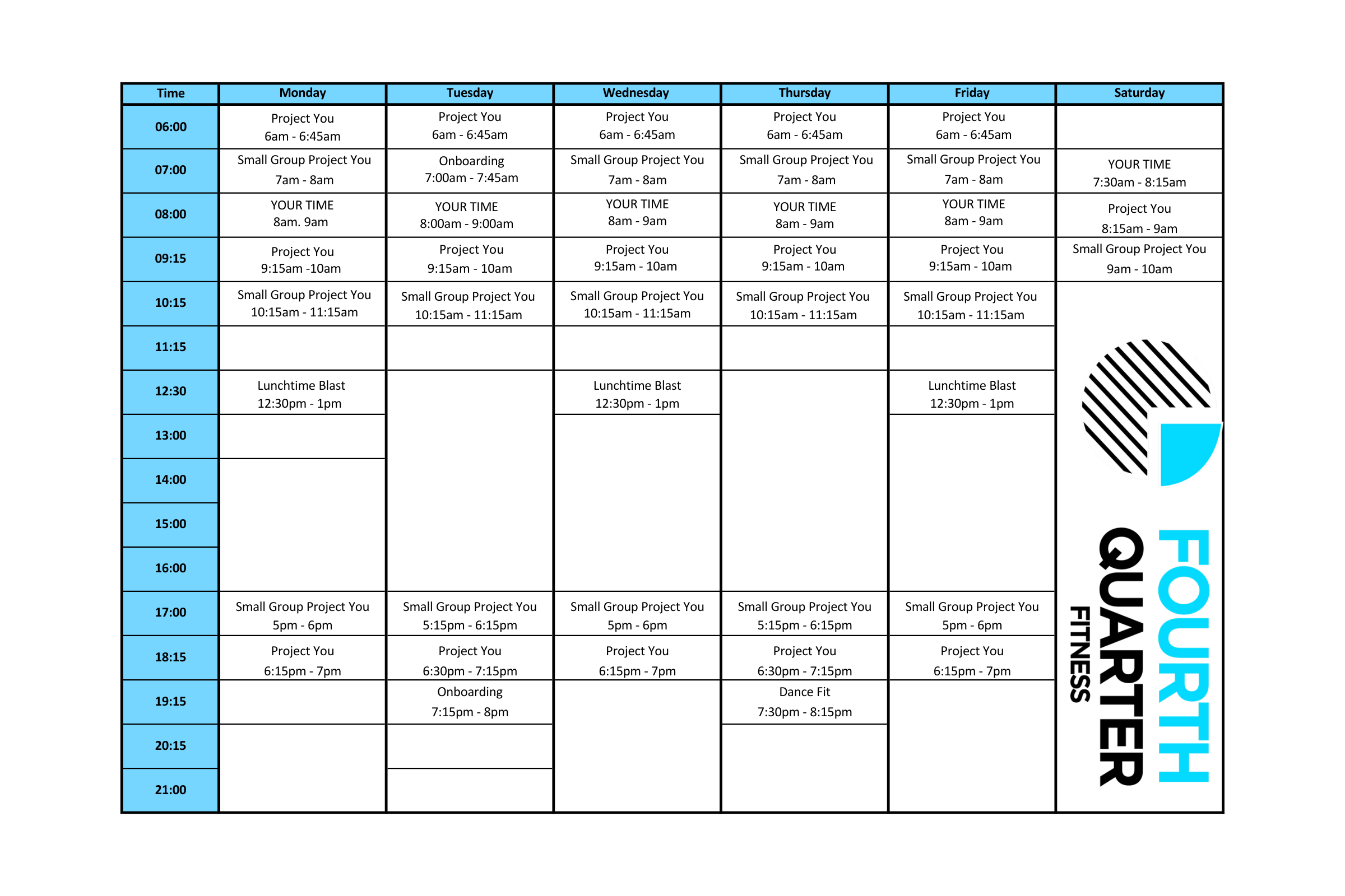 Timetable - Fourth Quarter Fitness